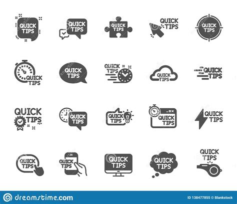 Quick Tips Icons Set Of Helpful Tricks Solution And Quickstart Guide Vector Stock Vector