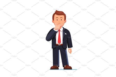 Standing Business Man Making Thinking Gesture People Illustrations