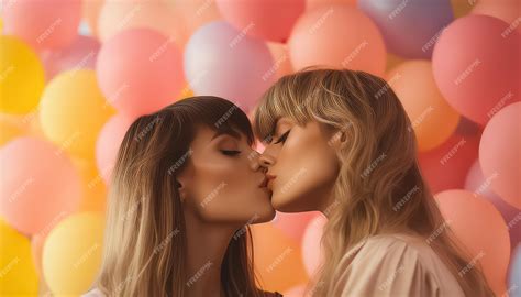 Premium Photo Two Lesbians Kissing On The Background Of Colorful