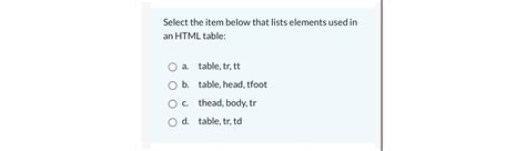 solved select the item below that lists elements used in an