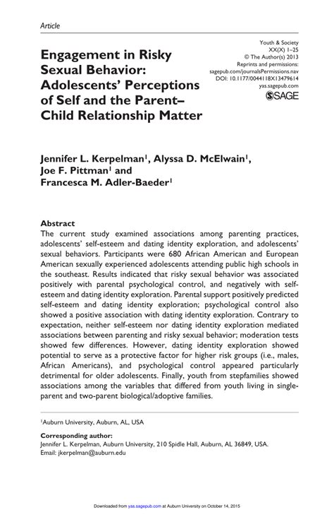 Pdf Engagement In Risky Sexual Behavior Adolescents Perceptions Of