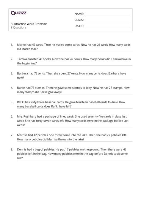 50 Subtraction Word Problems Worksheets On Quizizz Free And Printable Worksheets Library