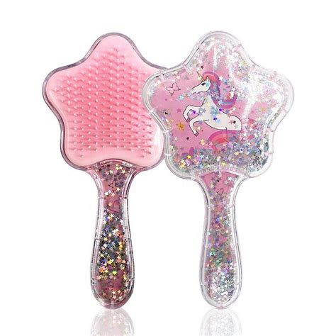 Cute Cartoon Star Shape Hair Brush Design Quicksand Sequins Air Bag