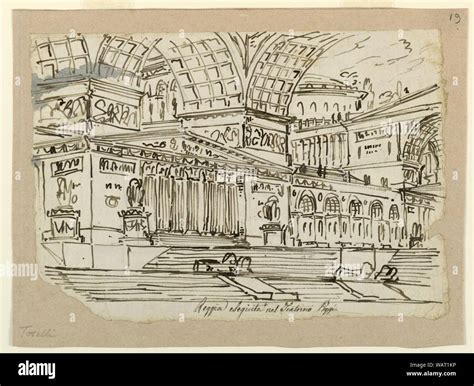 Drawing Stage Design Royal Palace In Classical Style Early 19th