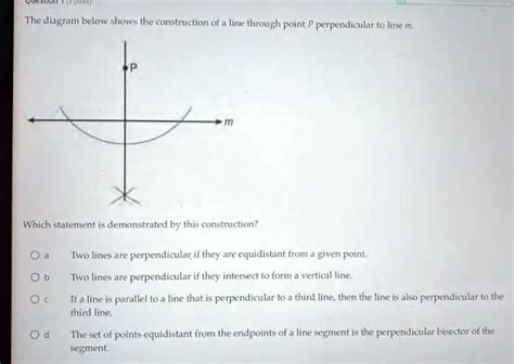 the diagram below shows the construction of a line through point p