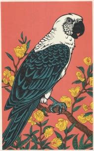 Ilustración retrato de Loro entre flores Foto 2615 Freeimag