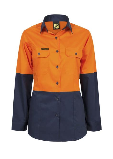 Ladies Lightweight Hi Vis Long Sleeve Vented Cotton Drill Shirt Workcraft