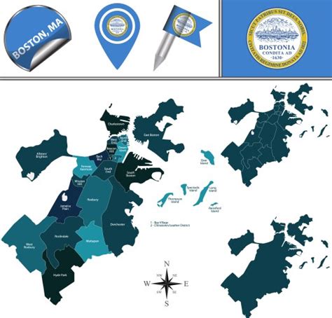 Boston Neighborhood Map Royalty Free Vector Vectorstock