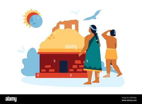 Watching Solar Eclipse Modern Colored Vector Illustration Stock