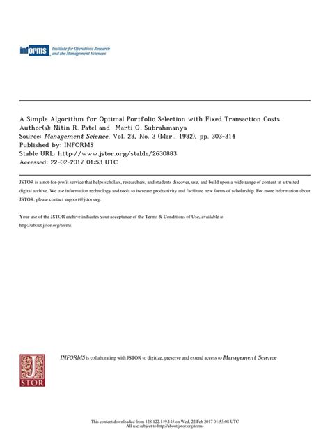pdf a simple algorithm for optimal portfolio selection with fixed