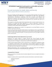 SITXWHS003 Implement And Monitor Work Health And Safety Practices Learner Guide 1 Pdf
