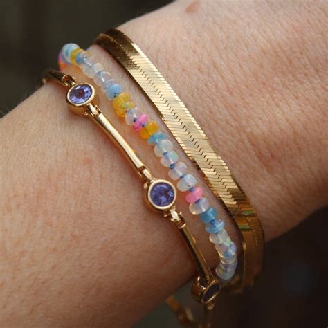 14k Gold Wide Herringbone Chain Bracelet Gem