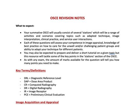 Radiography Osce Revision Notes And Example Questions Etsy