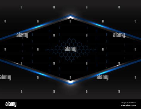 Abstract Technology Futuristic Concept Black And Gray Metallic Overlap Blue Light Frame Hexagon