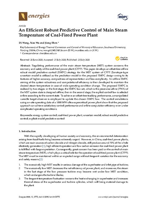 An Efficient Robust Predictive Control Of Main Ste Energies Article An Efficient Robust
