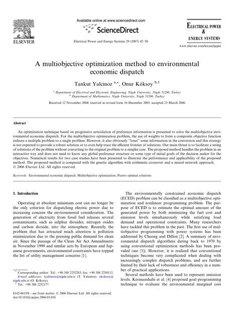 Pdf A Multiobjective Optimization Method To Environmental Economic