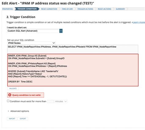 my custom sql alert for ipam doesn t pass the validation why alert lab the solarwinds