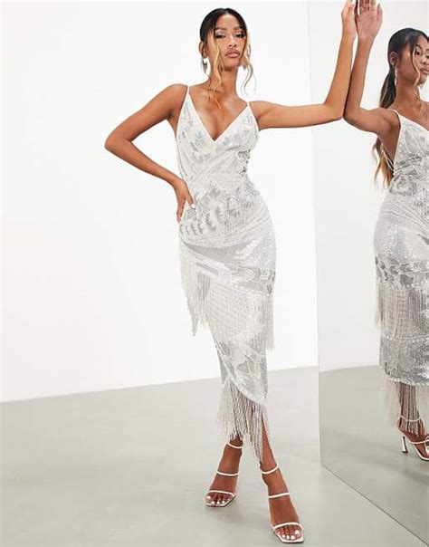 Asos Edition Midi Jurk Versierd Met Pastelkleurige Franjes En