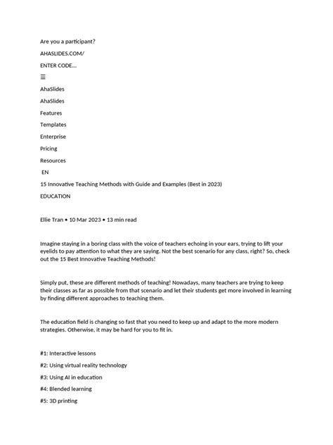 Innovative Teaching Methods Pdf Teaching Method Project Based