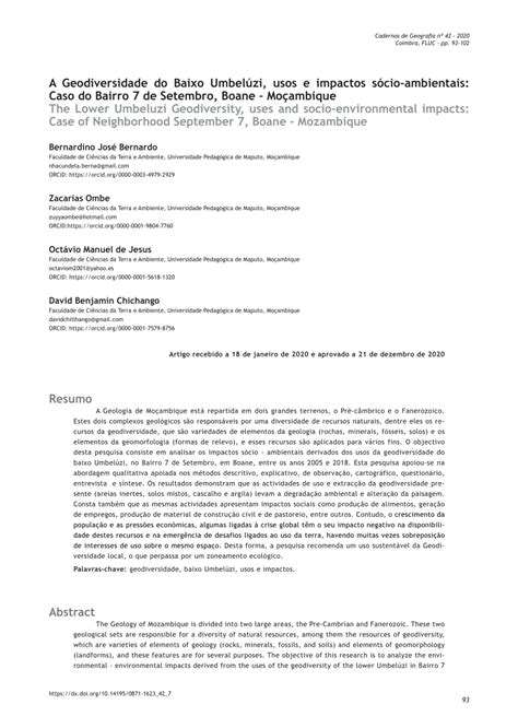 Pdf A Geodiversidade Do Baixo Umbelúzi Usos E Impactos Sócio