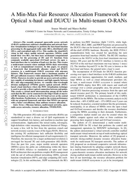 A Min Max Fair Resource Allocation Framework For Optical X Haul And Ducu In Multi Tenant O Rans