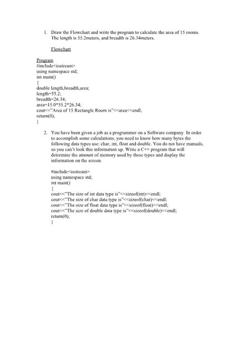 1 Draw The Flowchart And Write The Program To Calculate The Area Of 15
