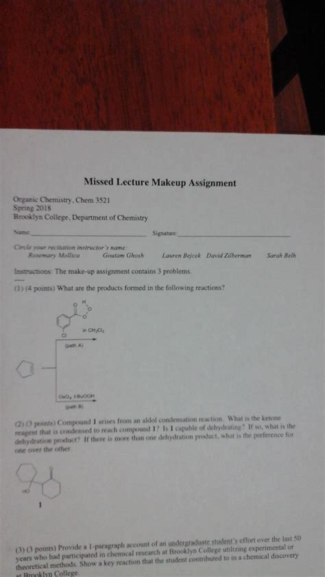 Solved Missed Lecture Makeup Assignment Organic Chemistry