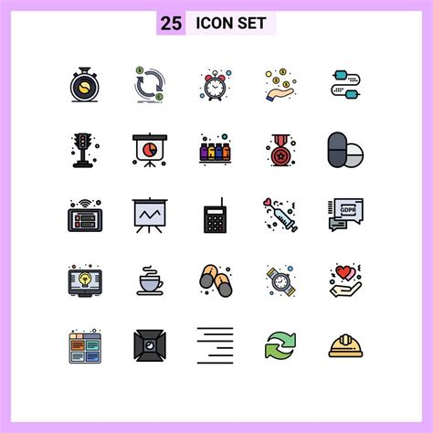 Mobile Interface Filled Line Flat Color Set Of 25 Pictograms Of Wire Payment Convert Pay Cash