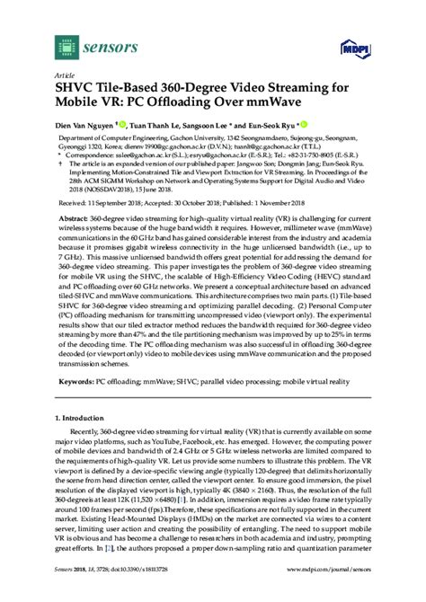 Pdf Shvc Tile Based 360 Degree Video Streaming For Mobile Vr Pc