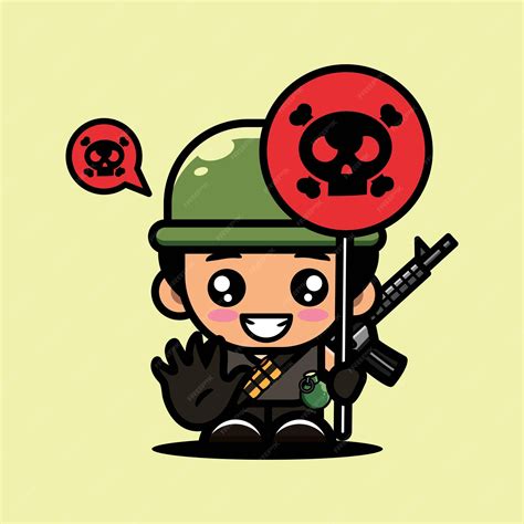 Premium Vector Warning Symbol Army Cute Character Design Illustration