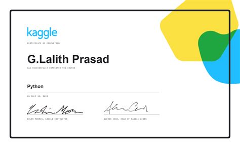 G Lalith Prasad Completed The Python Course On Kaggle