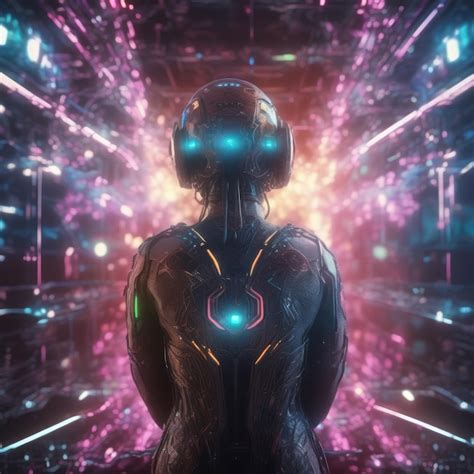 Premium Ai Image D Rendered Futuristic Robot With Abstract Hologram