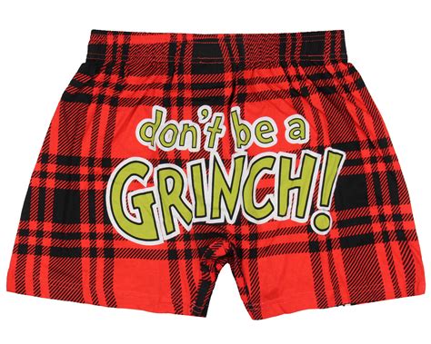 Dr Seuss The Grinch Mens Dont Be A Grinch Plaid Boxers Underwear