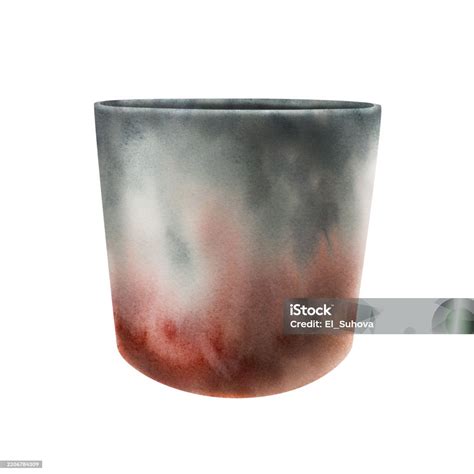 식물과 꽃을 위한 화분 그라데이션 다채로운 질감을 가진 다양한 모양의 화분과 꽃병 내부 및 외부 집 및 정원 꽃 식물을 위한 수채화 용기 템플릿 0명에 대한 스톡 벡터 아트