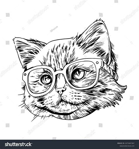Sketch Cute Cat Glasses Cat Head Stock Vector Royalty Free 2271607367