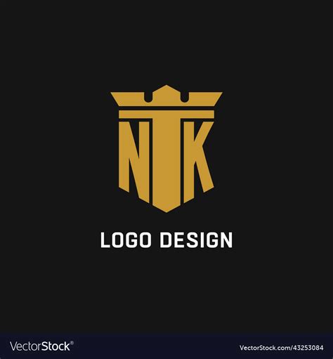 Nk Initial Logo With Shield And Crown Style Vector Image