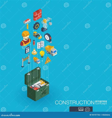 Construction Integrated 3d Web Icons Growth And Progress Concept Stock Vector Illustration Of