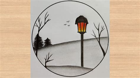 Easy Circle Scenery Drawing Pencil Sketch Drawing Step By Step