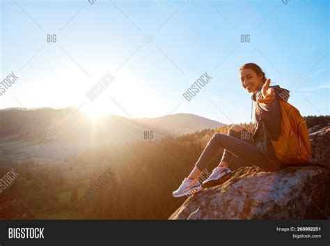 Smiling Woman Hiker Image And Photo Free Trial Bigstock