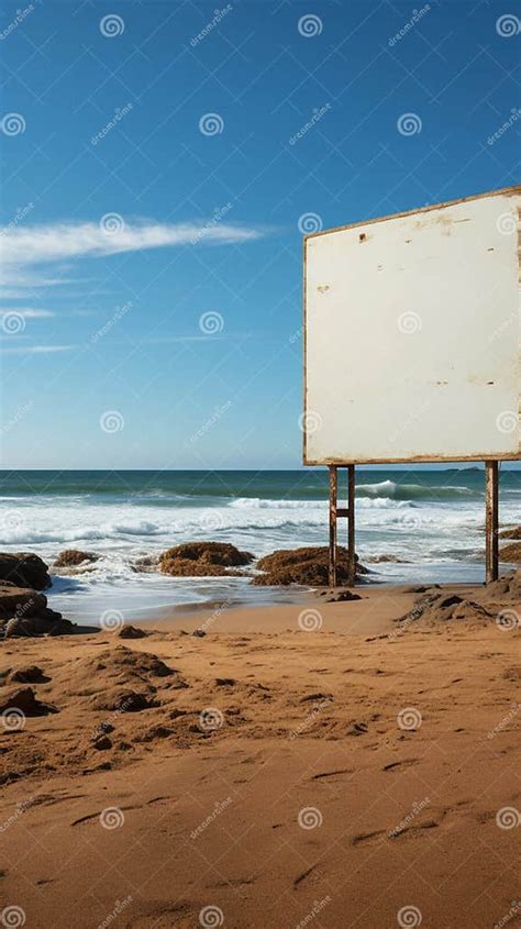 Coastal Canvas Unoccupied Billboard Set Against Ocean Panorama On Sandy