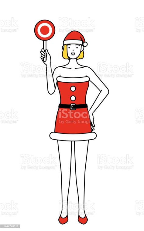 정답을 보여주는 가단성 막대기를 들고 있는 산타클로스 옷을 입은 여성의 간단한 선 그리기 그림 12월에 대한 스톡 벡터 아트 및 기타 이미지 Istock