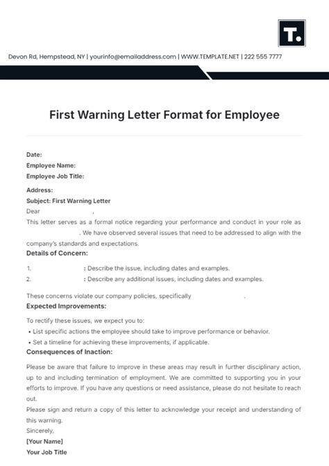 Free First Warning Letter Format For Employee Template To Edit Online
