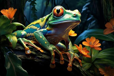 Premium AI Image Vibrant Redeyed Tree Frog On The Leaf