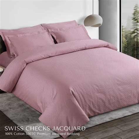 Malako Swiss Checks 550tc Cotton Quilted Comforter Set Blush Pink 6