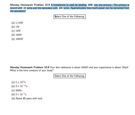Solved Monday Homework Problem 107 A Transformer Is Used By