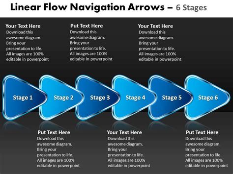 Linear Flow Navigation Arrow Stages PowerPoint Presentation Designs Slide PPT Graphics