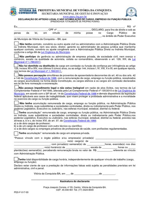 6 Declaração De Aptidão Legal E Não Acumulação De Cargo Emprego Ou