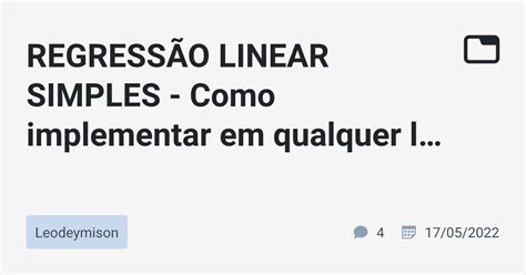 RegressÃo Linear Simples Como Implementar Em Qualquer Linguagem · Leodeymison · Tabnews