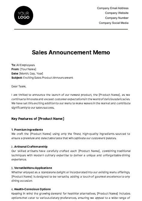 Free Sales Announcement Memo Template To Edit Online