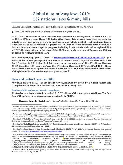 Global Data Privacy Laws 2019 Pdf Information Privacy Personally Identifiable Information